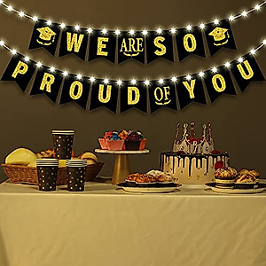 2023 Graduation Decoration, We are So Proud of You Banner with LED String Light 8 Modes, Lighting Hanging Garland Bunting Flags Sign or Grad Party