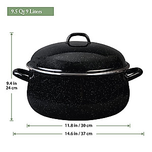 Granite Ware 9.5 Qt Heavy Gauge Dutch Oven with Lid. (Speckled Black) Enamelware. Stainless Steel. Suitable for Cooktops, Oven to Table. Dishwasher Safe.