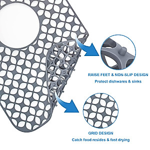 Sink Protectors for Kitchen Sink, SCITURE Sink Mats for Kitchen Stainless/Ceramic Sinks, Folding Non-slip Kitchen Sink Mat, Heat Resistant Silicone Sink Mat (1 Pcs, Grey, 13.58 ''x 11.6 '')