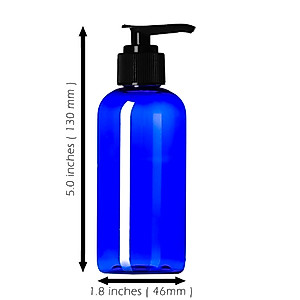 Aromine Essentials 4oz Plastic Cobalt Blue Bottles (6 Pack) BPA-Free Squeeze Containers with Pump Cap, Labels Included