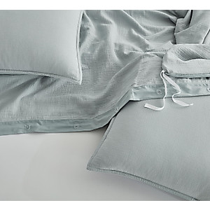 Chezmoi Collection Breeze 3-Piece Cotton Gauze King Duvet Cover Set, Light Blue-Gray Soft Washed Cotton Linen Like Textured Breathable Comforter Cover with Button Closure
