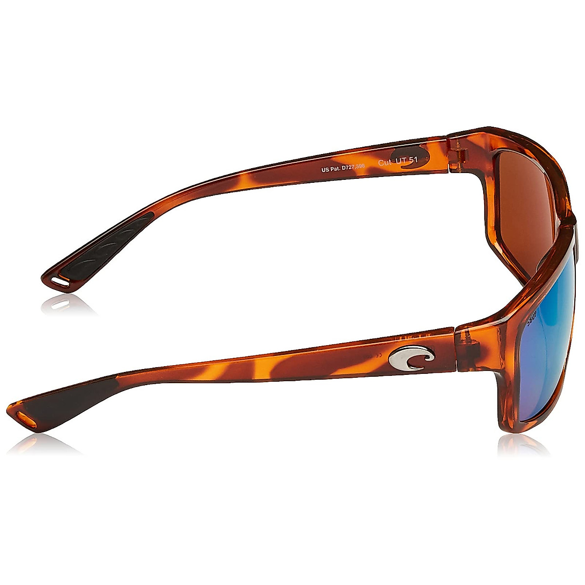 Costa Del Mar Mens Cut Rectangular Sunglasses, Honey Tortoise/Copper Green Mirrored Polarized-580P, 60 mm