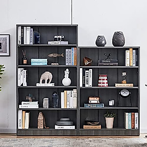 5-Shelf Wood Bookcase Freestanding Display Bookshelf for Home Office School (Grey,11.6" Depth*33" Width*59.8" Height)