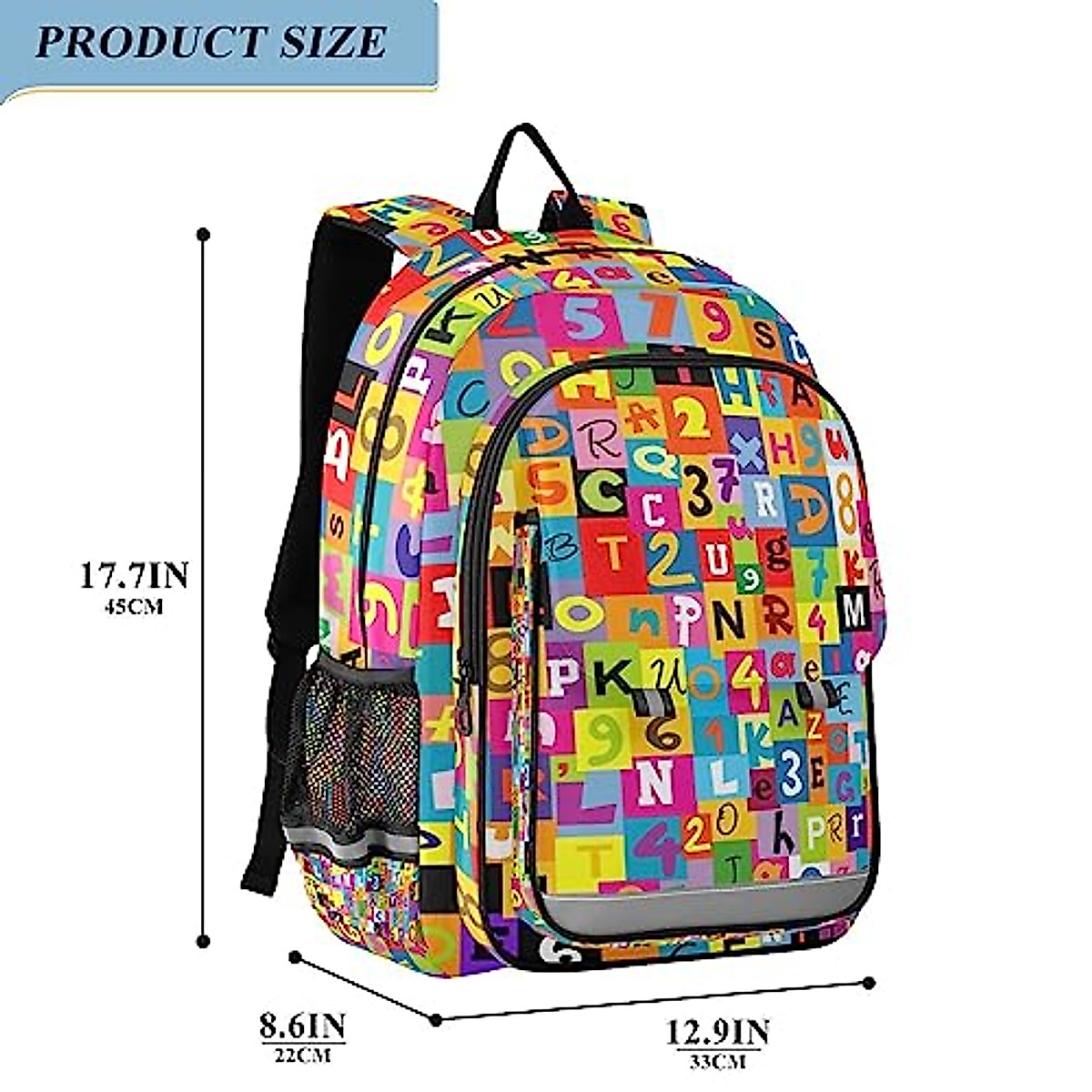 Glaphy Letters Alphabets Plaid Backpack School Bag Lightweight Laptop Backpack Students Travel Daypack with Reflective Stripes