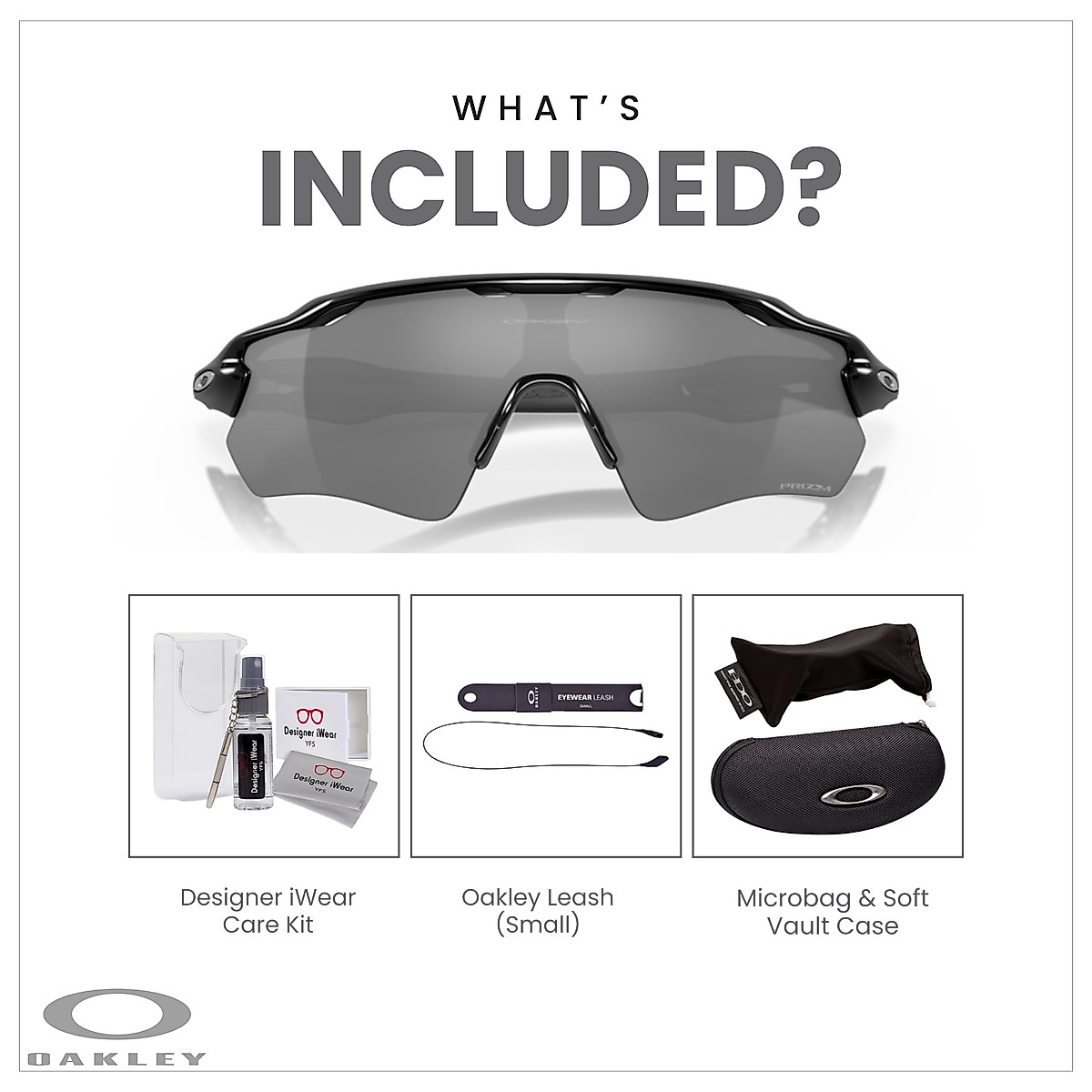 Oakley Radar EV Path OO9208 920852 38MM Polished Black/Prizm Black Shield Sunglasses For Men + BUNDLE Accessory Leash Kit + BUNDLE with Designer iWear Eyewear Kit