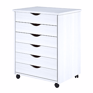 Adeptus Original Roll Cart, Solid Wood, 6 Drawer Extra Wide Drawers Roll Carts, White