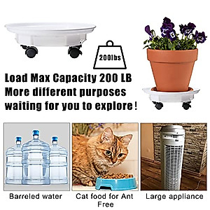 Finderomend Pair of 17.7" Extra-Large Plant Caddies, Plant Stand with 5 Wheels, Round Flower Pot Mover Plant Saucer Pot with Water Container,Rolling Dolly Garden Large Rolling Tray (White)