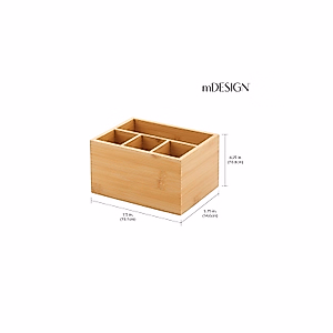 mDesign Bamboo Cutlery, Utensil, and Napkin Storage Organizer Bin for Kitchen, Pantry, Table and Countertop - Utensil Caddy Holds Forks, Knives, Spoons, Napkins - 4 Sections - Natural