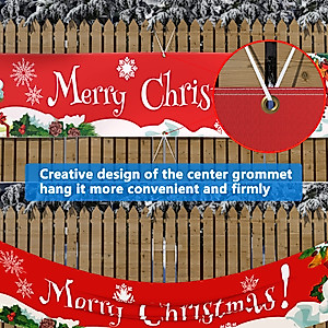 Large Merry Christmas Banner Xmas Outdoor Decorations Double Printed Snowman Santa Claus Tree Presents Winter 120" x 20" Huge Yard Sign Holiday Party Supplies Backdrop Home Decor Ornaments for Garden House Fence Garage Indoor Gifts