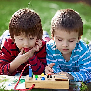 POLKRANE Toddler Montessori Travel Toys - Wooden Busy Board with LED Light,Switch Toy for Baby Sensory Play, Educational & Learning Toys for Kids (1+), Perfect Travel Toy,Gifts for 1-3 Year Old Kids