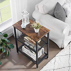 VECELO Tall End Side Tables,30" Height Nightstand with 3-Tier Storage Shelf for Bedroom Living Room, Easy Assembly,Industrial Style, 1-Pack, Retro Brown