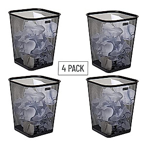 Mind Reader Network Collection, Waste Paper Basket, 5 Gallon Capacity, Reinforced Solid Rim and Base, Metal Mesh, Set of 4, Black