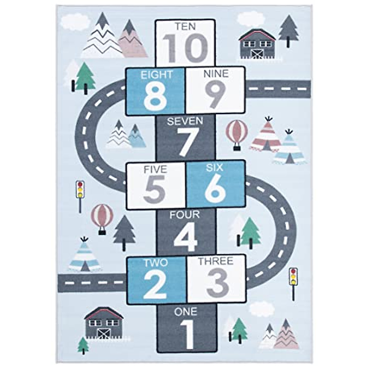 SAFAVIEH Kids Playhouse Collection Area Rug - 8'9" x 12', Grey & Blue, Non-Shedding Machine Washable & Slip Resistant Ideal for High Traffic Areas for Boys & Girls in Playroom, Bedroom (KPH226F)