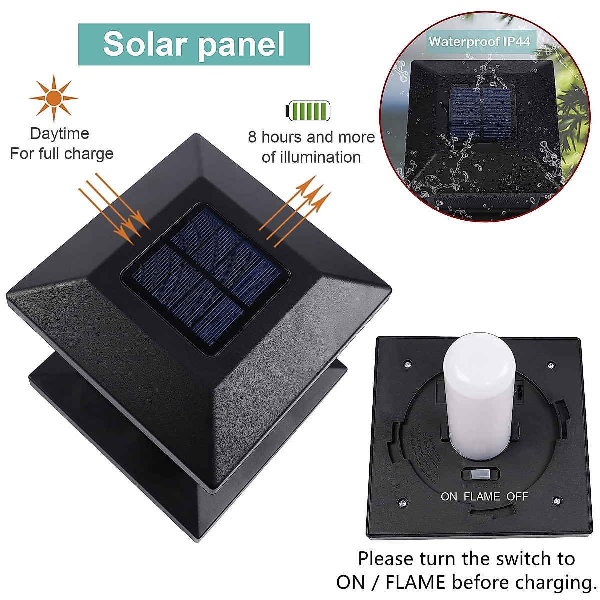 MAGGIFT 6 Pack Solar Flame Post Lights, Outdoor Solar Powered Fence Post Cap Lights, Brightness 72 SMD LED Flickering Flame Lights, 4x4, 5x5 or 6x6 Wooden Posts for Yard Fence Deck or Patio