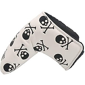 DNYAN Golf PU Leather Blade Putter Cover Skull Bones Headcover with Veclro Fastening for putters All Brands Taylormade Scotty Cameron Titleist Callaway Ping,White