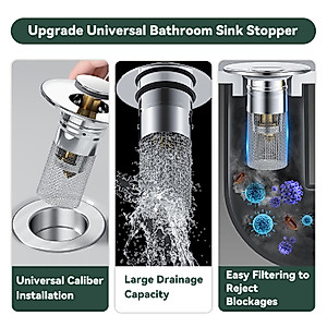 2Pcs Bathroom Sink Stopper Hair Catcher, Pop Up Sink Drain Stopper with Removable Stainless Steel Filter Basket Hair Catcher, for US Universal Kitchen Bathroom Basin Sink Stopper Replacement.