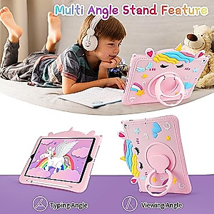 VOFUOE for iPad 6th 5th Generation Case, iPad 9.7 Case with Screen Protector Dolls Straps Stand Pencil Holder,Soft Silicone Cover Kids for iPad Pro 2016/iPad Air 2th,iPad 6th/5th 9.7'' 2018 2017-Pink