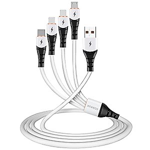 SDBAUX Multi USB A Charging Cable,USB A to 4 in 1 Multiple USB Fast Charging Cord Adapter Dual IP Type C Micro USB Port Connectors Compatible Cell Phones Tablets and More