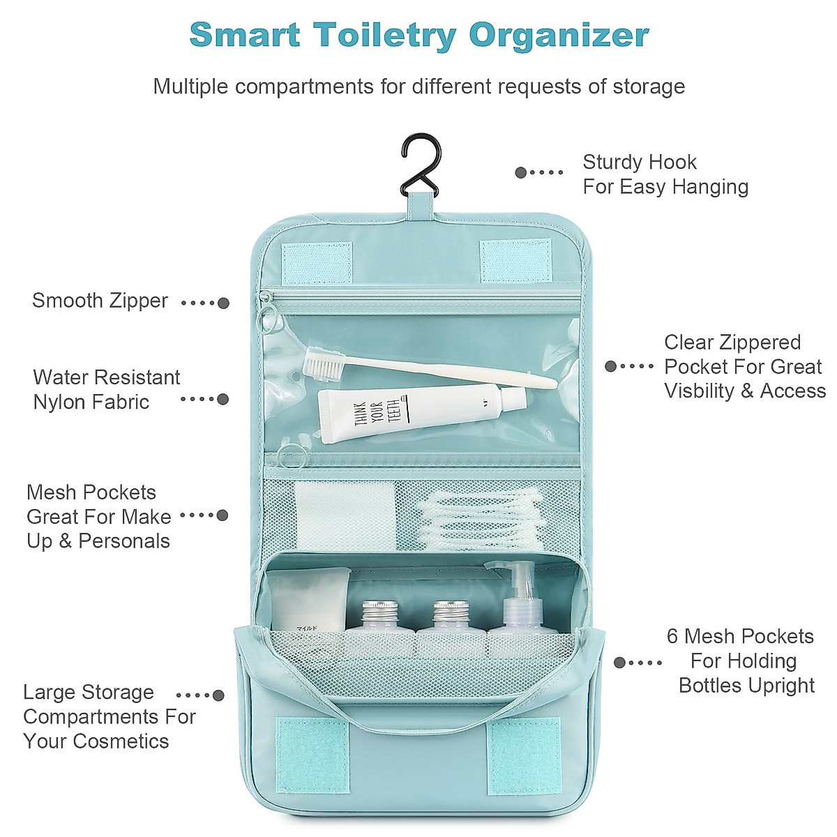 Mossio Hanging Toiletry Bag - Large Cosmetic Makeup Travel Organizer for Men & Women with Sturdy Hook (Beige)