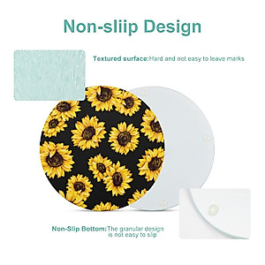 Bagea-Ka Oil Painting Sunflower Flowers Pattern With Black Pattern Tempered Glass Cutting Board 8" Round Kitchen Decorative Chopping Board Small
