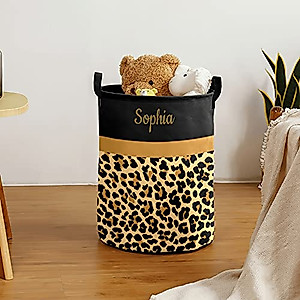 Leopard Print Laundry Basket Hamper Large Storage Bin with Handles for Gift Baskets, Bedroom, Clothes
