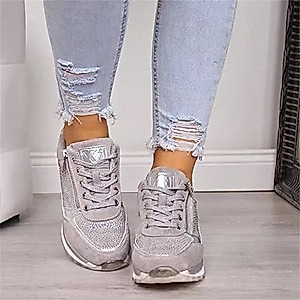 Ladmiple Womens Tennis Shoes Women's Running Shoes Non Slip Athletic Tennis Walking Sneakers Classic Casual Fashion Slip On Comfort Platform Shoes Grey