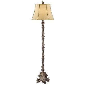 Regency Hill Rustic French Country Traditional Style Floor Lamp Standing 62" Tall Faux Wood Antique Candlestick Beige Silk Fabric Bell Shade Decor for Living Room Reading House Bedroom Home