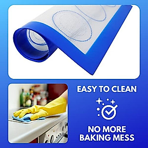 Jenaluca Silicone Baking Mat 2 Pack Non Stick with Cookie Measurements Heat Resistant for Cookies & Other Pastries or Meat,Pastry Mat,Non Slip- 16.5 x 11.6