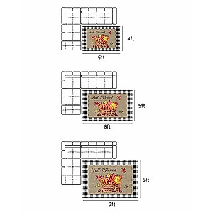 Outdoor Rug 4x6 Reversible Mats Non-Slip Area Rug Outdoor Carpet,Thanksgiving Pumpkin Autumn Leaves Mat for Patio Camping Rv Picnic Backyard Deck Balcony Porch Beach Trailer