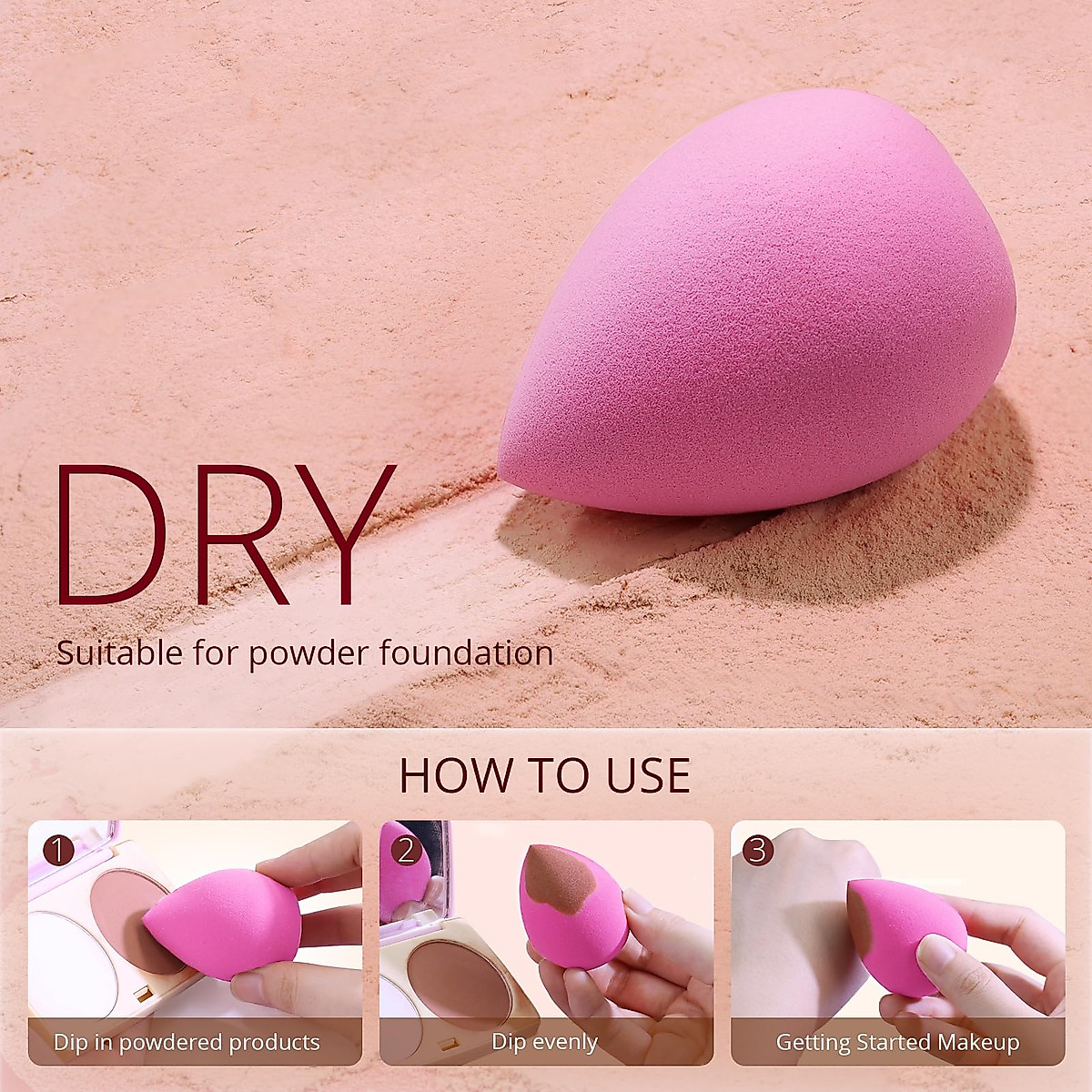 BEAKEY Makeup Sponge, Latex-free and Vegan Beauty Sponge, Boun Boun Sponges Flawless for Cream, Liquid Foundation & Powder Application