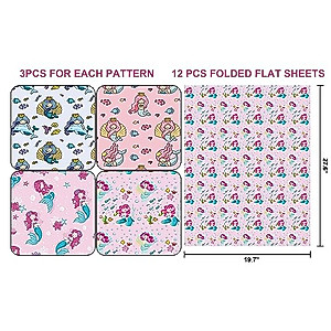 Sikiweiter Mermaid Wrapping Paper - Birthday Wrapping Paper for Girls, 12 Sheets Little Mermaid Wrapping Paper for Birthday Christmas Baby Shower, 19.7 x 27.6 Inches Per Sheet