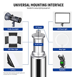 NEEWER Upgraded 75"/190cm Light Stand Stainless Steel Spring Loaded, Foldable Photography Tripod Stand with Stronger Tube Joints for Strobe Softbox LED Ring Light, Max Load 13.5lb/6.5kg, ST-190SS