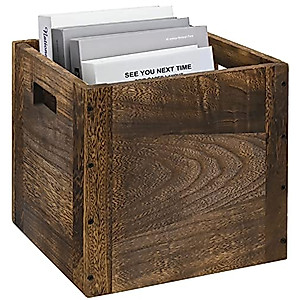 SOLLASI Wood Decorative Storage Cube Boxes with Handles, Rustic Brown Large Storage Baskets For Shelves, Stackable Cube Containers Organizing Bins for Toy, Clothes, Books, Office, 11” x 11” x 11”
