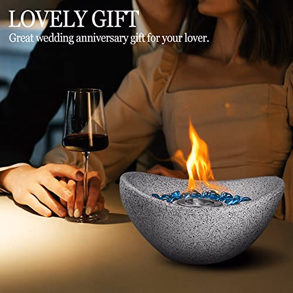 Table Top Fire Pit Bowl – Concret Tabletop Fire Bowl for Indoor and Outdoor, Portable Personal Fireplace Rubbing Alcohol for Patio Coffee Table Decor