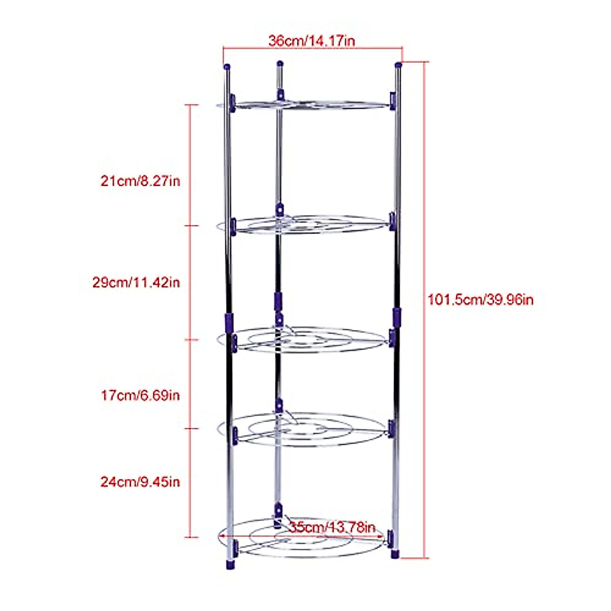 5 Tiers Pot Shelf, 101.5 x 35cm Silver Carbon Steel Home Kitchen Metal Wire Shelving Organizer Storage Rack Cookware Holder