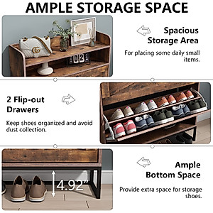 Auromie Shoe Cabinet, Freestanding Tipping Bucket Shoe Storage Cabinet with 2 Flip Drawers, Entryway Shoe Rack with Storage Top Cubby, Narrow Slim Hidden Shoe Organizer with Doors (Brown)