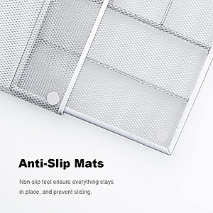 HANGYALI Expandable Cutlery Tray Mesh Flatware Metal Non-Slip 6 Compartments Kitchen Drawer Utensil Organizer (Silver)