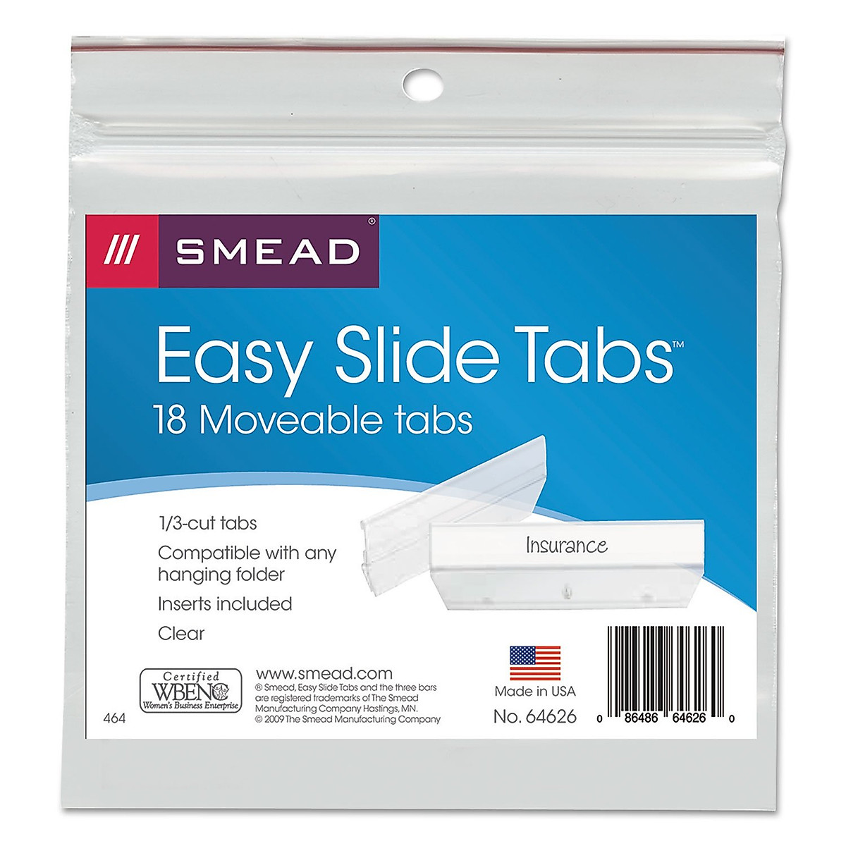 Smead Easy Slide Tab, 1/3-Cut, Clear, 18 Per Pack (64626)