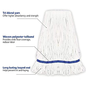 Commercial Cotton Mop,Heavy Duty Looped-End String Mop,String Mop Heads Commercial Cotton Looped End String,Wet Industrial Cleaning Mop,Industrial Dust Mop, 67 inch Stainless Steel Pole.