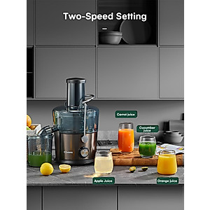 FOHERE Juicer Machines,1200W Max Power Centrifugal Juicer Extractor with 3-inch Wide feed chute & Anti-Drip for Fruit and Vegetable, 2-Speed Setting, Easy to Clean with Brush, Stainless Steel, 800W