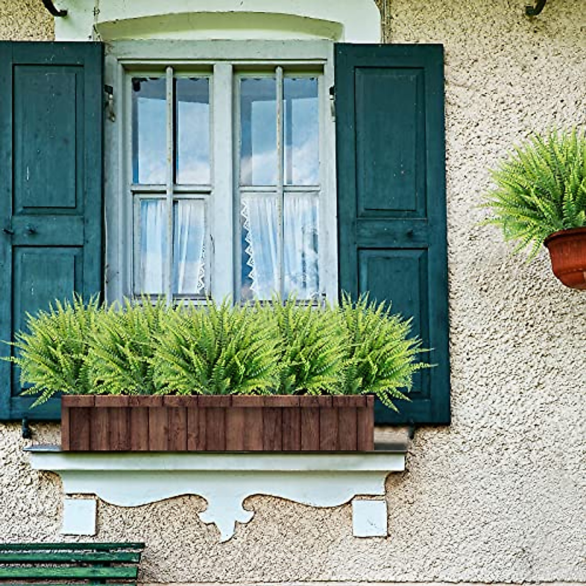ZEOSTARO 12 Bundles Artificial Plants, Fake Boston Fern Greenery Outdoor UV Resistant No Fade Faux Plastic Plants Garden Porch Window Box Decorating