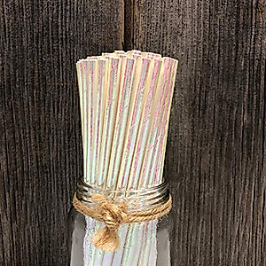 Iridescent Foil Paper Straws - White Pearl - Wedding Valentine Holiday Supply - 7.75 Inches - 100 Pack