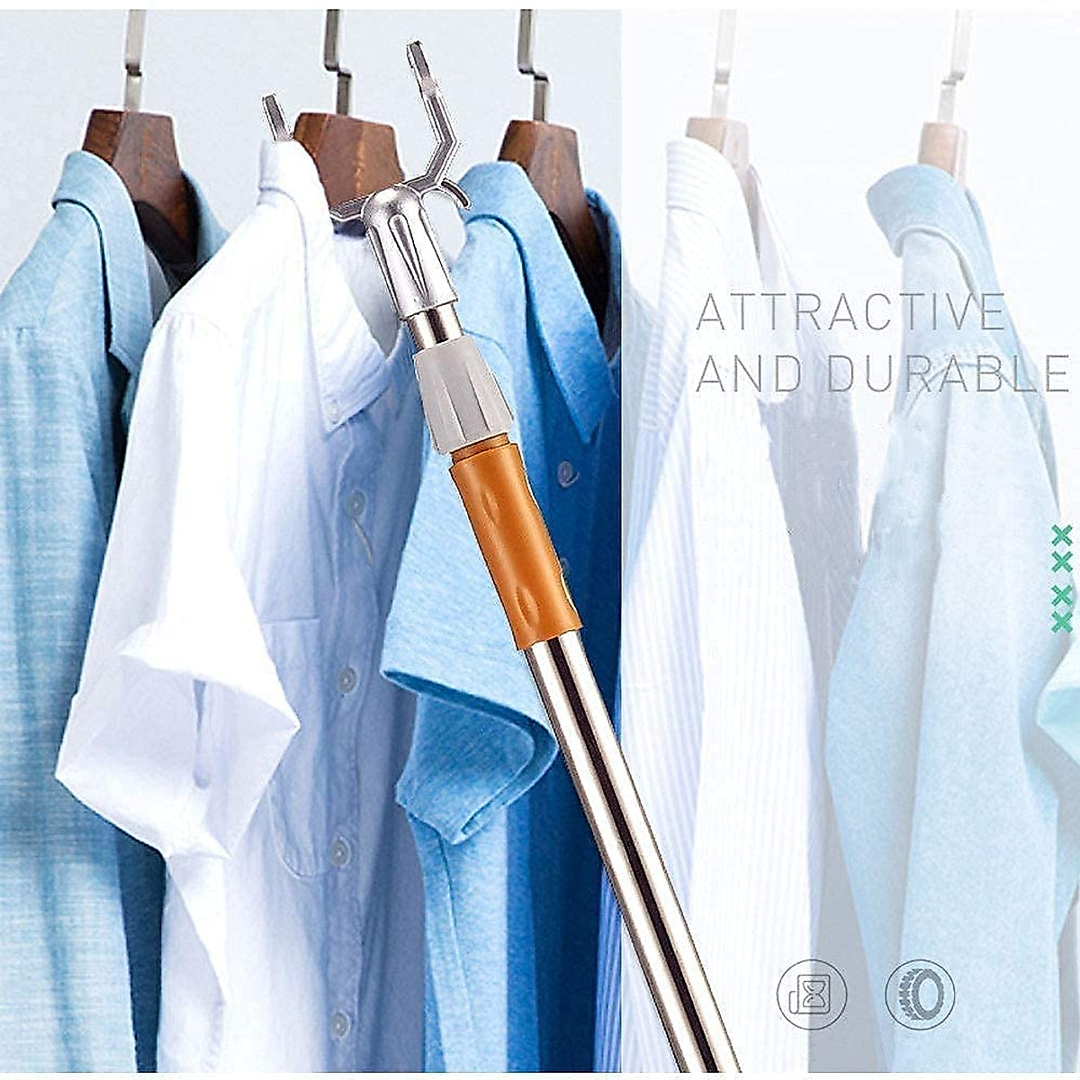 Beaugreen 63" Stainless Steel Reach Pole, Extendable Long Reach Pole Closet Rods,Reacher Garment Pole with Utility Hook for Hanging Clothes,Shutters,Closet,Ceiling