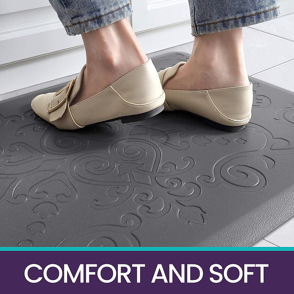 DEXI Kitchen Mat Cushioned Anti-Fatigue Kitchen Floor Mats, 30x20 Inch, Non-Slip Waterproof Kitchen Rug for House Office Standing Desk, Grey