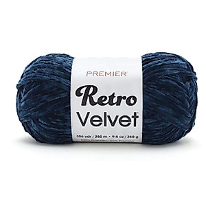 Premier Yarns Retro Velvet Yarn - Big Ball 9.8 Oz - 2 Pack Bundle with Bella's Crafts Stitch Markers (Navy)