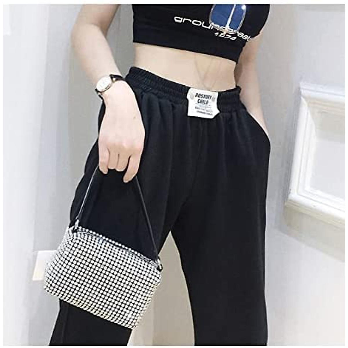 Allsolvable Rhinestone Crossbody Bags Women Blingbling Sparkle Clutch Purse Crystal Clutch Shoulder Handbags Silver