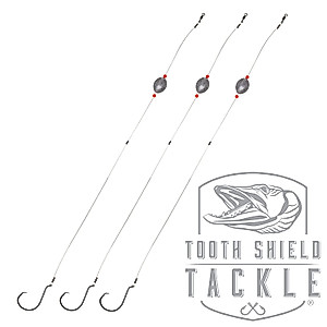 Tooth Shield Tackle 3 Pack Premium Fluorocarbon Grouper Bottom Rigs Saltwater Fishing Rigs Hooks Flounder Snapper Inlet Ready Rig (Hook: #8 - 3 oz. Weight)