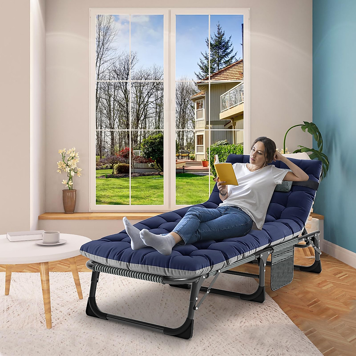 MOPHOTO Folding Lounge Chair 5-Position, Folding Cot, Portable Outdoor Folding Chaise Lounge Chair for Sun Tanning, Perfect for Pool Beach Patio Sunbathing