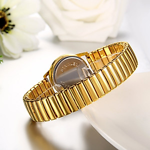 JewelryWe Women's Ultra Thin Easy Reader Watch with Elastic Strap, Golden/Silver Watch