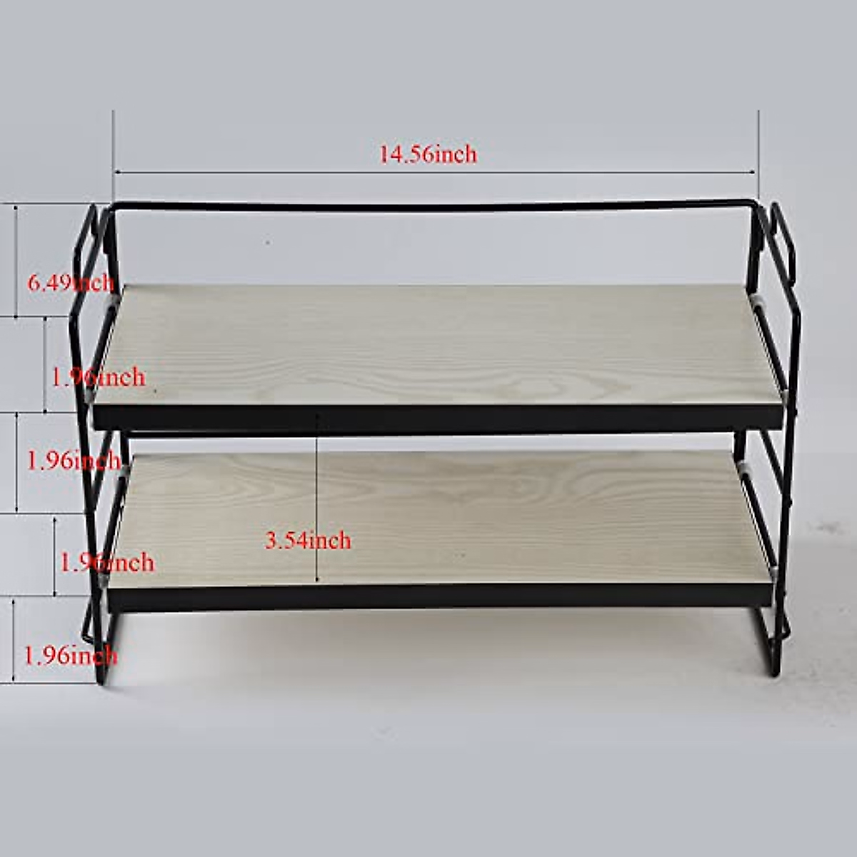 woodsky Desk Organizer Wooden Countertop Shelf with Metal Frame for Home & Office Supplies Adjustable Tabletop Storage and Display Stand for Living Room, Kitchen, Bedroom (Beige)